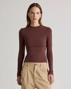 Quince Stretch Cotton Jersey Fitted Long Sleeve T-shirt - Cocoa