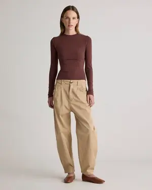 Quince Stretch Cotton Jersey Fitted Long Sleeve T-shirt - Cocoa