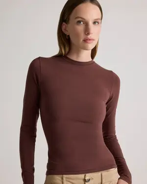 Quince Stretch Cotton Jersey Fitted Long Sleeve T-shirt - Cocoa