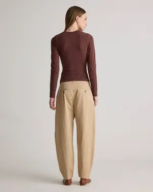 Quince Stretch Cotton Jersey Fitted Long Sleeve T-shirt - Cocoa