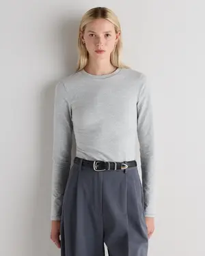 Quince Stretch Cotton Jersey Fitted Long Sleeve T-shirt - Heather Grey