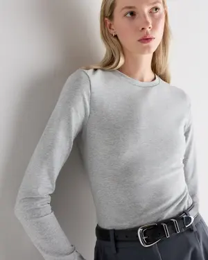 Quince Stretch Cotton Jersey Fitted Long Sleeve T-shirt - Heather Grey