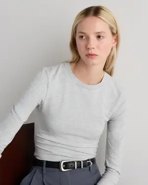 Quince Stretch Cotton Jersey Fitted Long Sleeve T-shirt - Heather Grey