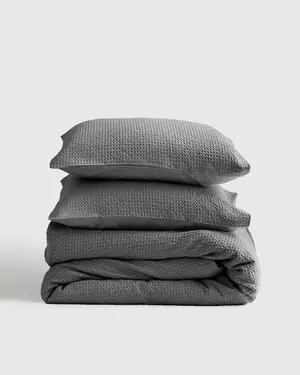Quince Luxe Waffle Duvet Cover Set Grey