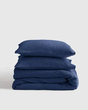 Quince Luxe Waffle Duvet Cover Set - Indigo