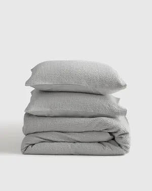 Quince Luxe Waffle Duvet Cover Set - Light Grey