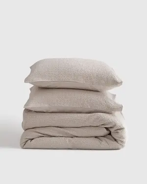 Quince Luxe Waffle Duvet Cover Set Sand