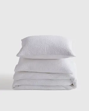 Quince Luxe Waffle Duvet Cover Set White