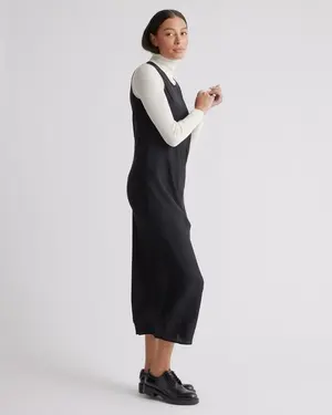Quince Washable Stretch Silk Tank Top Midi Dress - Black