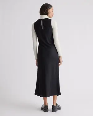 Quince Washable Stretch Silk Tank Top Midi Dress - Black