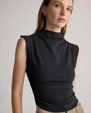 Quince Stretch Cotton Jersey Sleeveless Mock Neck Top