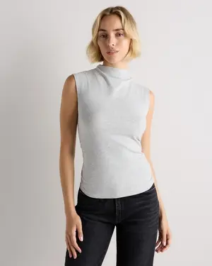 Quince Stretch Cotton Jersey Sleeveless Mock Neck Top - Heather Grey