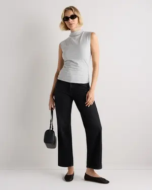 Quince Stretch Cotton Jersey Sleeveless Mock Neck Top - Heather Grey