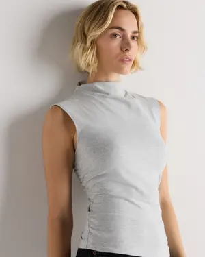 Quince Stretch Cotton Jersey Sleeveless Mock Neck Top - Heather Grey