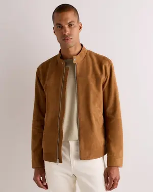 Quince Suede Café Racer Jacket - Cognac Brown