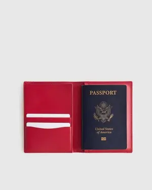 Quince Nappa Leather RFID Blocking Passport Holder Cherry Red
