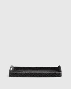 Quince Handwoven Rattan Rectangular Tray With High Handles - Black
