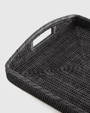 Quince Handwoven Rattan Rectangular Tray With High Handles