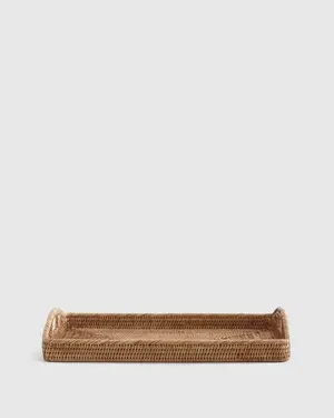 Quince Handwoven Rattan Rectangular Tray With High Handles - Honey
