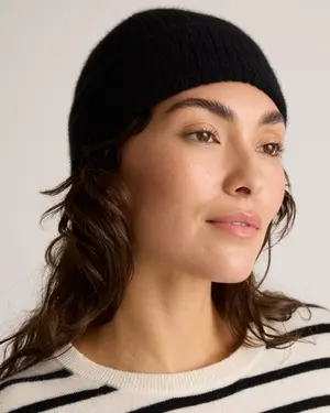 Quince Cashmere Ribbed Beanie - Black