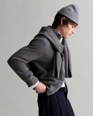 Quince Cashmere Ribbed Beanie - Heather Grey