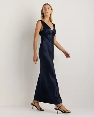 Quince V-neck Silk Maxi Dress - Navy