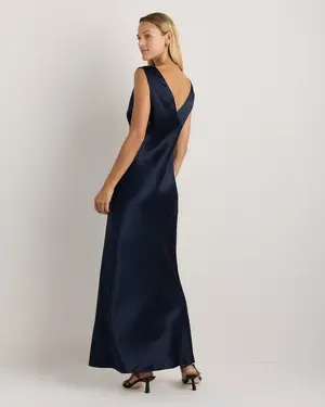 Quince V-neck Silk Maxi Dress - Navy