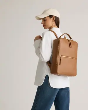 Quince Marlow Italian Leather Laptop Backpack - Cognac