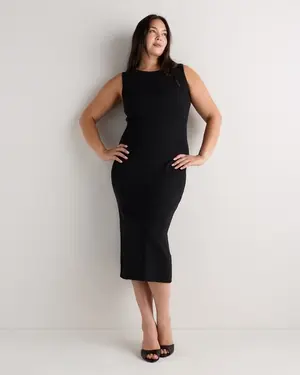 Quince Cotton-cashmere Ribbed Midi Dress - Black