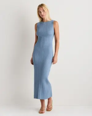 Quince Cotton-cashmere Ribbed Midi Dress - Mountain Spring Blue