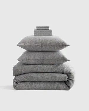 Quince European Linen Chambray Deluxe Bedding Bundle - Charcoal