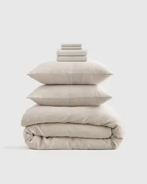 Quince European Linen Chambray Deluxe Bedding Bundle - Natural