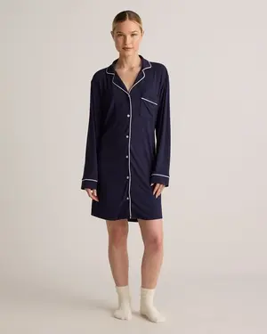 Quince Women's Bamboo Jersey Sleep Shirt Deep Navy