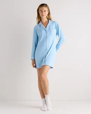 Quince Women's Bamboo Jersey Sleep Shirt Light Blue