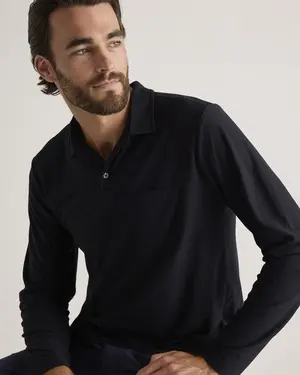Quince Propique Performance Long Sleeve Polo - Black