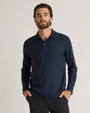Quince Propique Performance Long Sleeve Polo - Navy