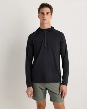 Quince Mesh Performance Training Quarter Zip Hoodie - Heather Black