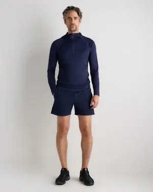 Quince Mesh Performance Training Quarter-zip Hoodie - Heather Navy