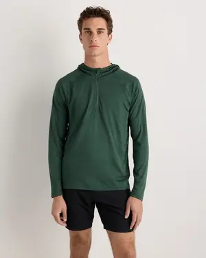 Quince Mesh Performance Training Quarter Zip Hoodie - Heather Olive