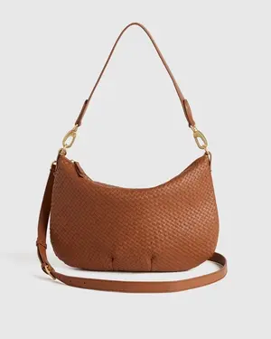 Quince Sloane Handwoven Shoulder Bag Cognac