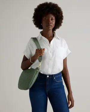 Quince Sloane Handwoven Shoulder Bag - Sage