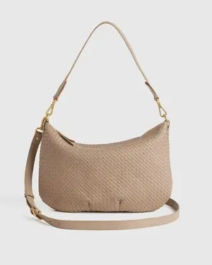 Quince Sloane Handwoven Shoulder Bag Taupe
