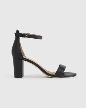 Quince Italian Leather 65mm Block Heel With Ankle Strap - Black