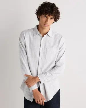 Quince Stretch Selvage Shirt - Mini Blue Stripe