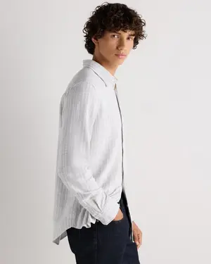 Quince Stretch Selvage Shirt - Mini Blue Stripe