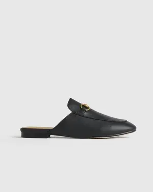 Quince Italian Leather Horsebit Loafer Mule - Black