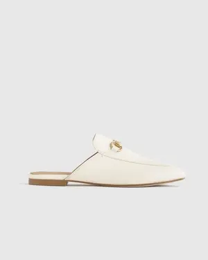 Quince Italian Leather Horsebit Loafer Mule - Bone