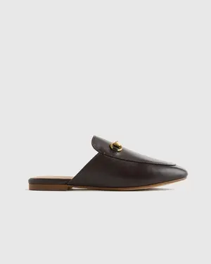 Quince Italian Leather Horsebit Loafer Mule - Coffee Bean