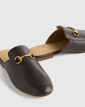 Quince Italian Leather Horsebit Loafer Mule - Coffee Bean