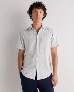 Quince Stretch Selvage Short Sleeve Shirt - Mini Blue Stripe